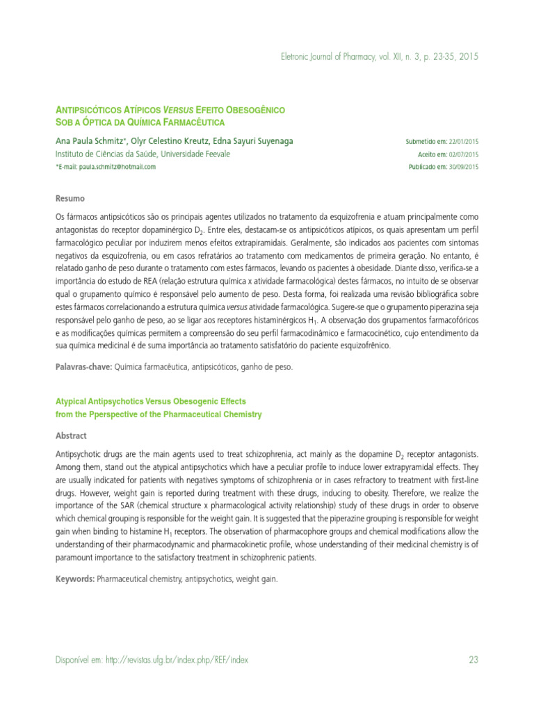 Admin, 3. Revista Eletrônica de Farmácia vXII n3 - Artigo 3 (23-35) - Antipsicoticos Atipicos ...