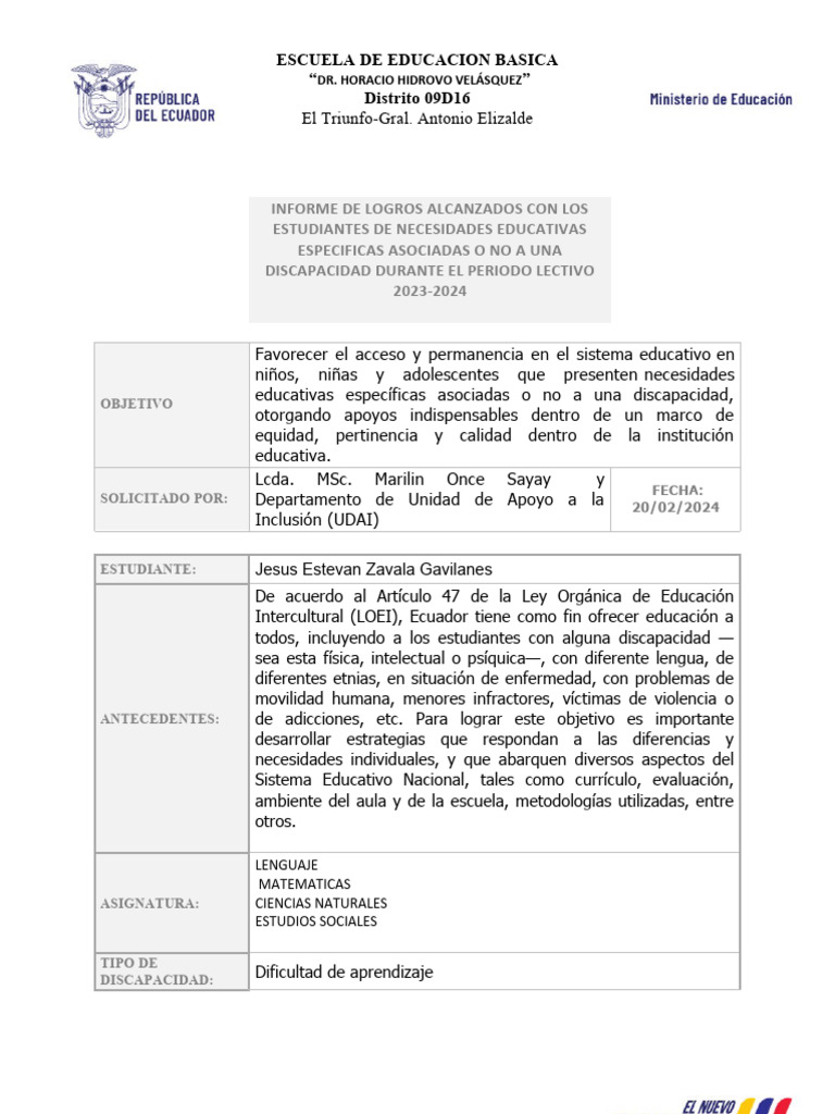 Informe de Logros Educativos 2023-2024 | PDF | Educación primaria | Aprendizaje