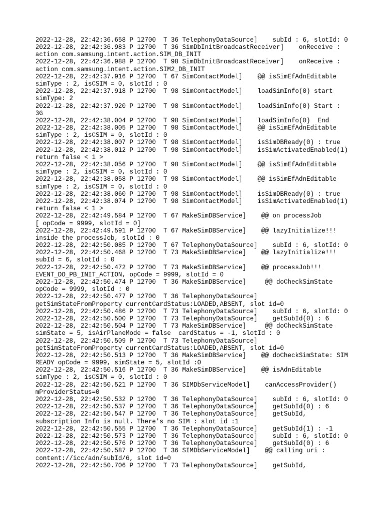 SIM Database Initialization Logs | PDF