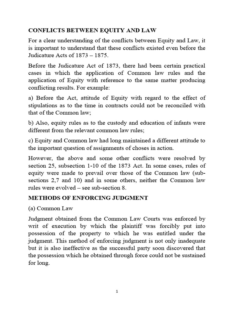 Conflicts Between Equity and Law | PDF | Equity (Law) | Legal Remedy