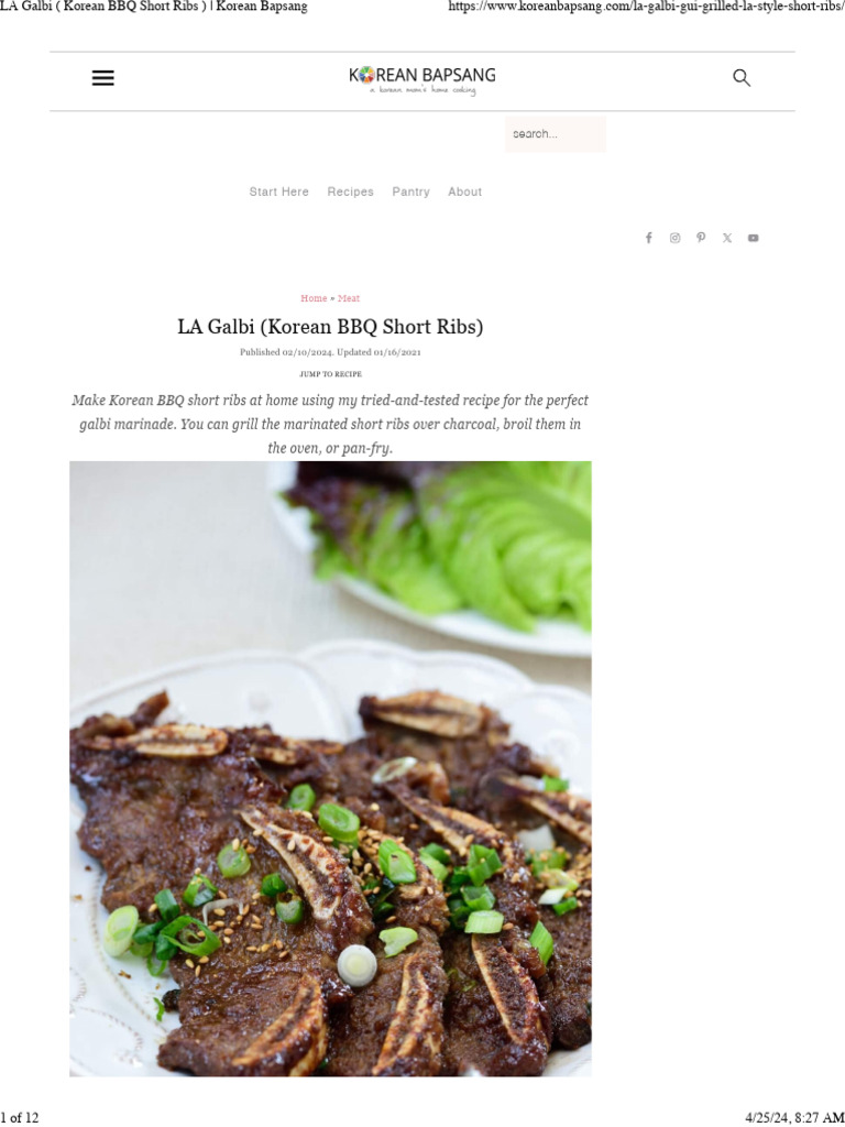 LA Galbi Korean BBQ Short Ribs | Download Free PDF | Grilling | Cooking