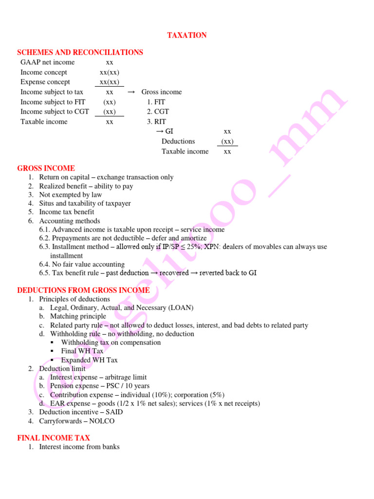 Taxation Notes by Angelo Monforte | PDF | Tax Deduction | Taxes