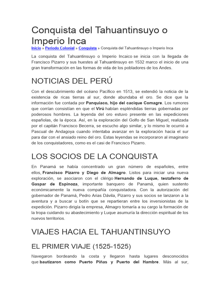 Conquista del Tahuantinsuyo o Imperio Inca | PDF | Francisco Pizarro ...