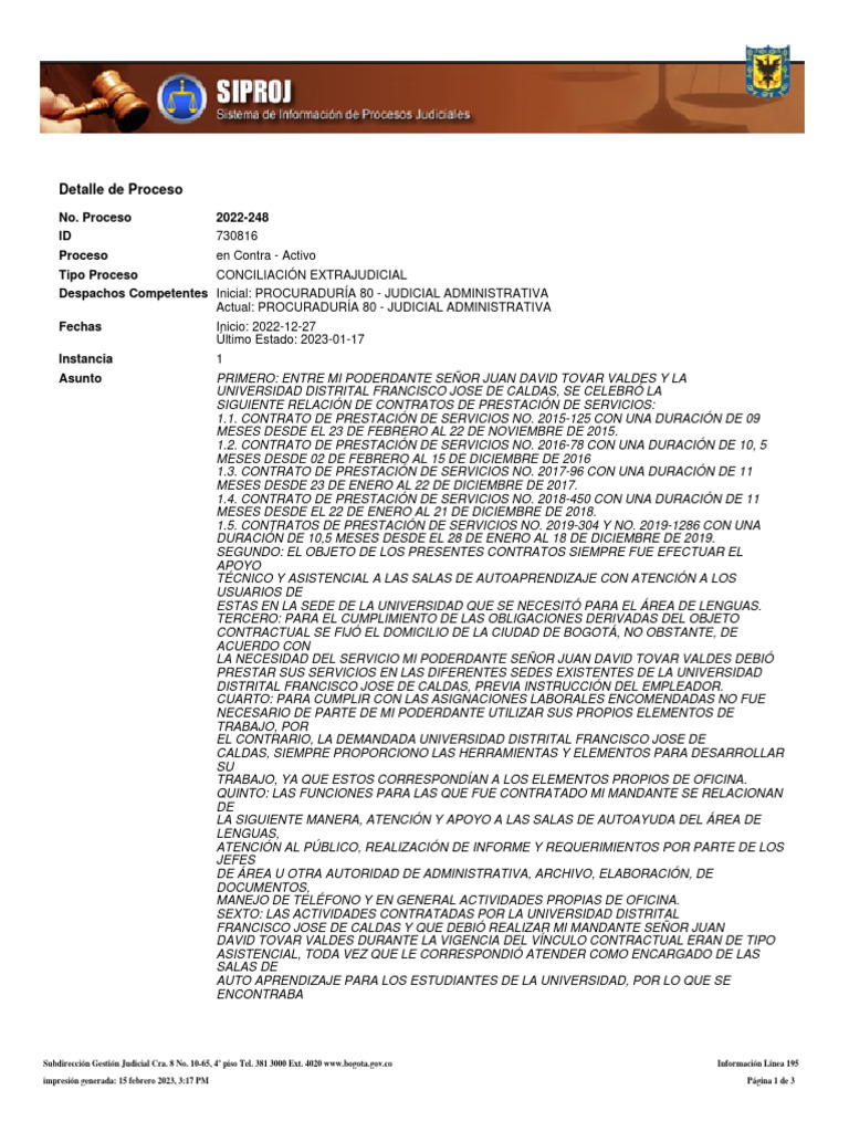 Conciliacion Juan David Tovar Siproj | PDF