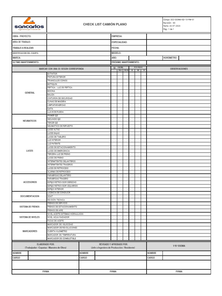 Check List Camión Plano | Descargar gratis PDF | Neumático | Tecnología ...
