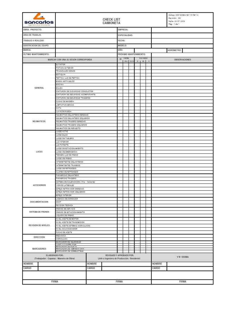 Check List Camioneta | PDF | Neumático | Vehículos