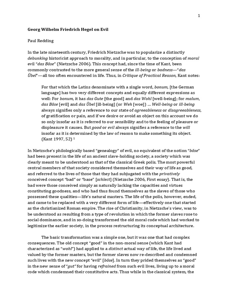 Hegel On Evil | PDF | Immanuel Kant | Georg Wilhelm Friedrich Hegel