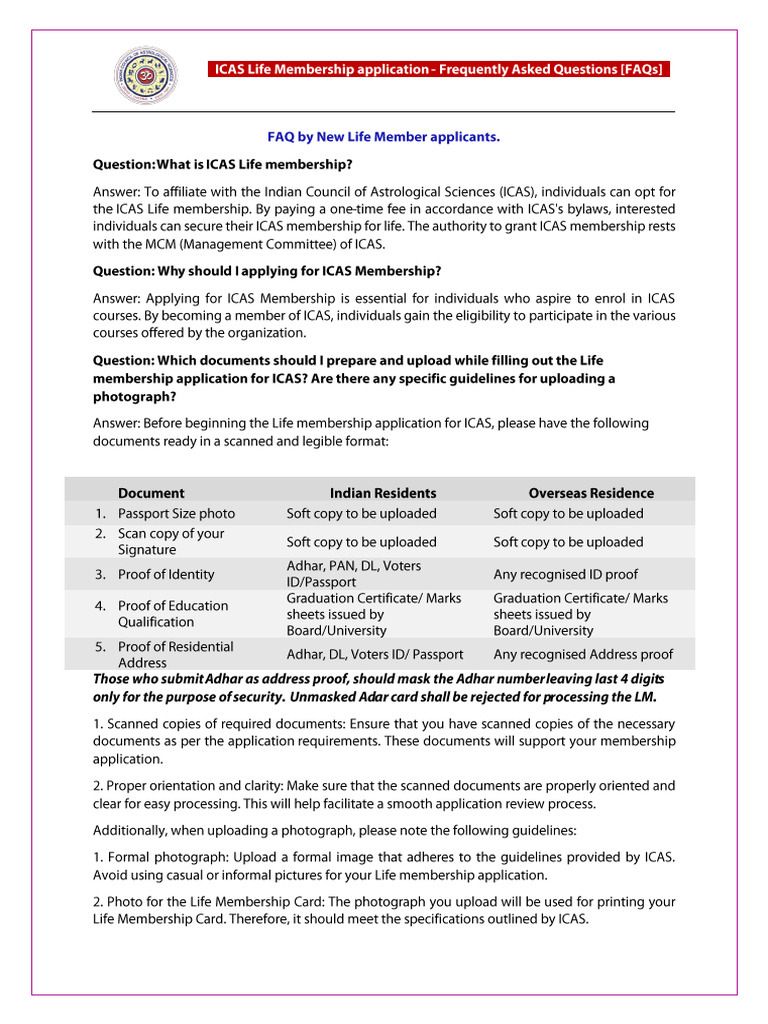 Faq Life Membership - Applicants 01012024 | PDF