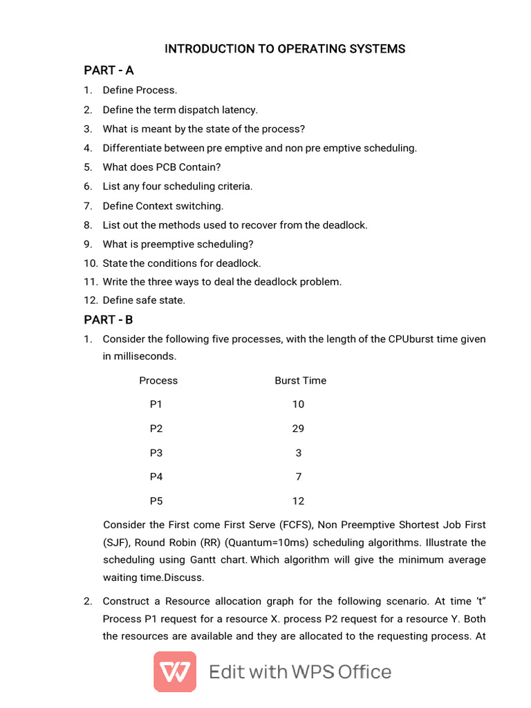 OS CAT II - Important Questions | PDF | Scheduling (Computing ...