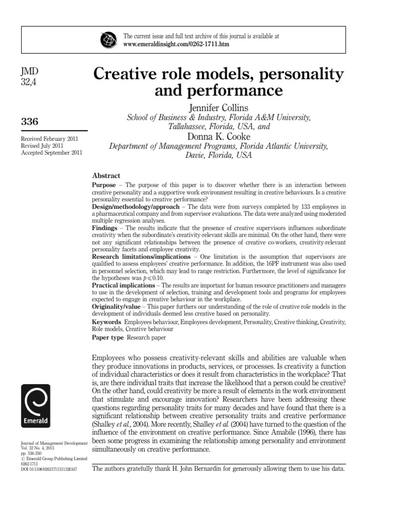 Creative Role Models Personality and Per | PDF | Creativity | Cognition