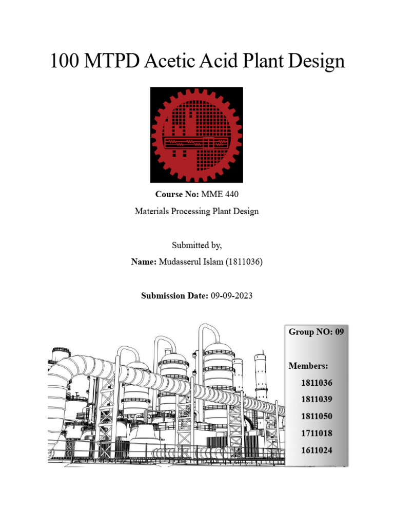 100 MTPD Acetic Acid Plant Design | PDF | Methane | Carbon Dioxide