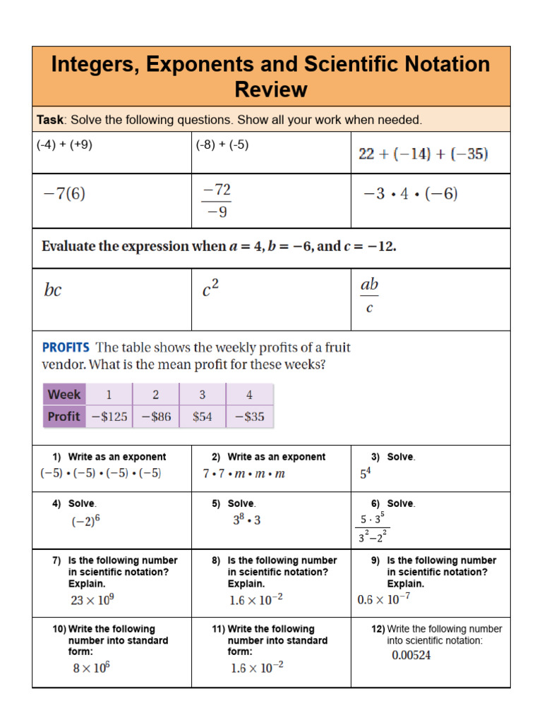 4 Review Integers And Scientific Notation Pdf Sun Solar System