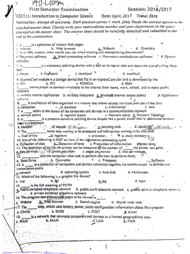 CSC 111 Past Question | PDF