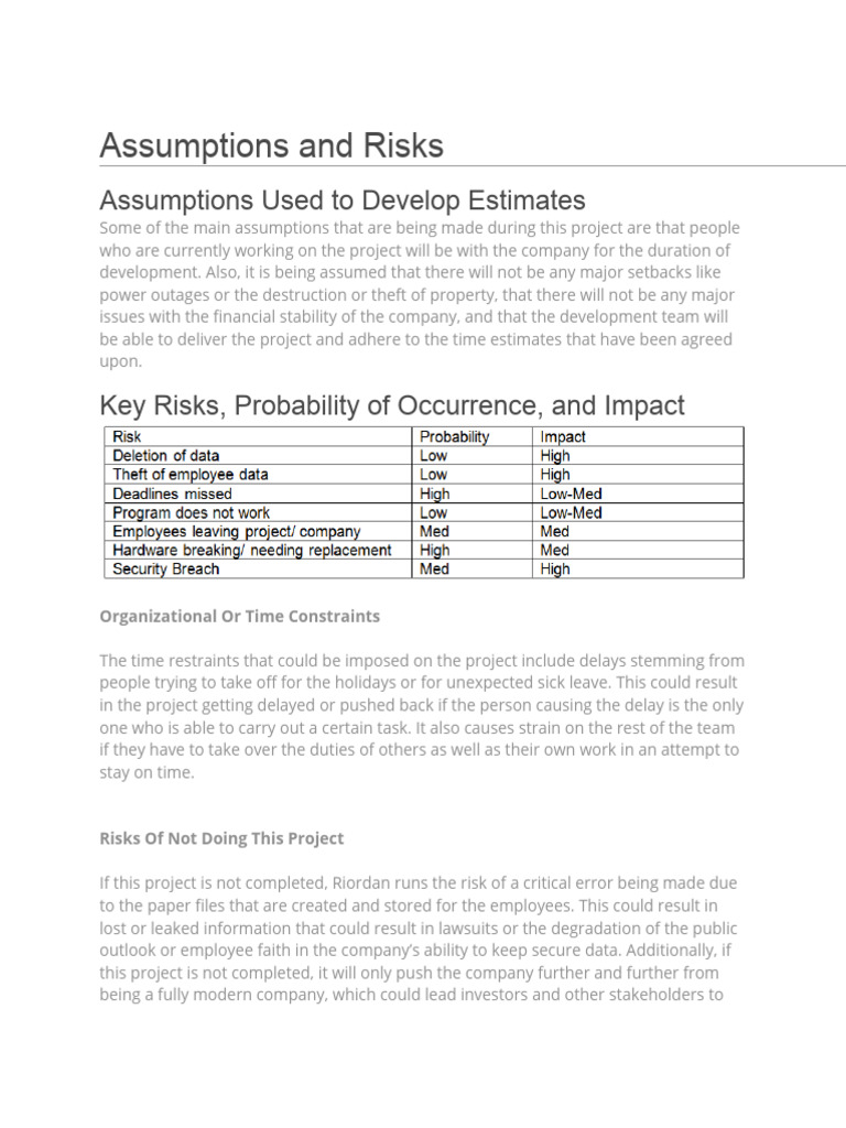 Assumptions and Risks | PDF | Business