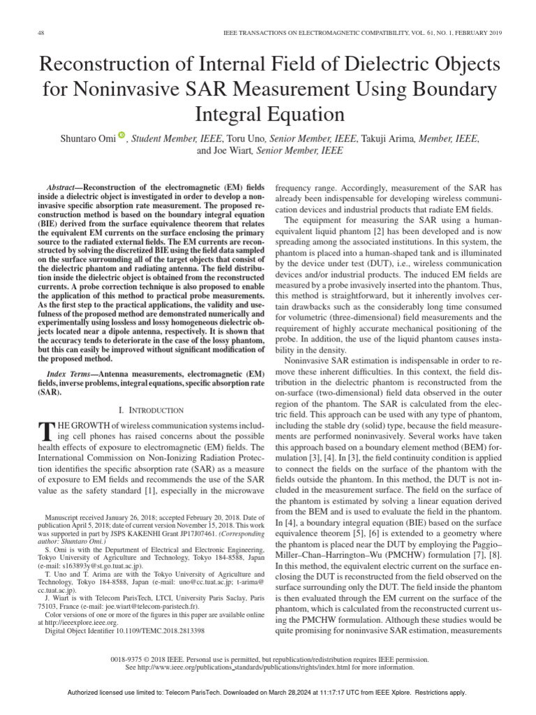 Reconstruction of Internal Field of Dielectric Objects For Noninvasive ...