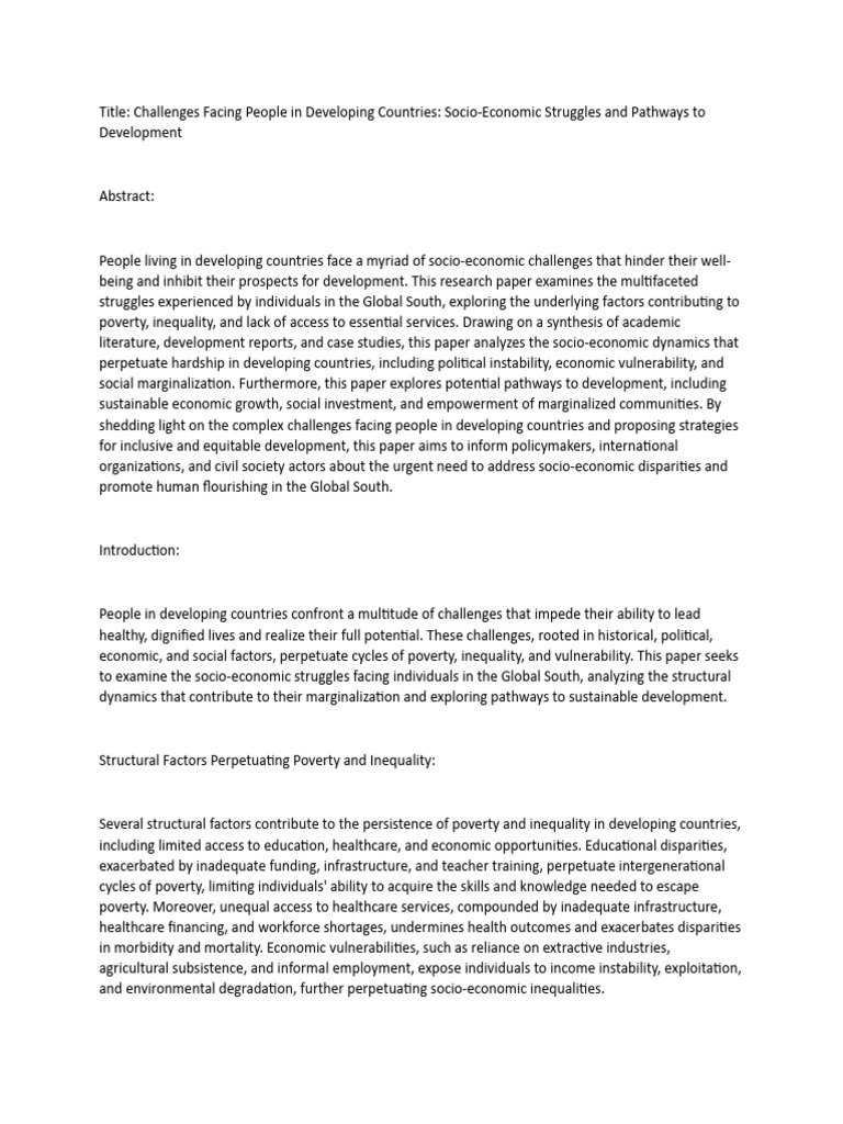 Challenges Facing People in Developing Countries: Socio-Economic ...