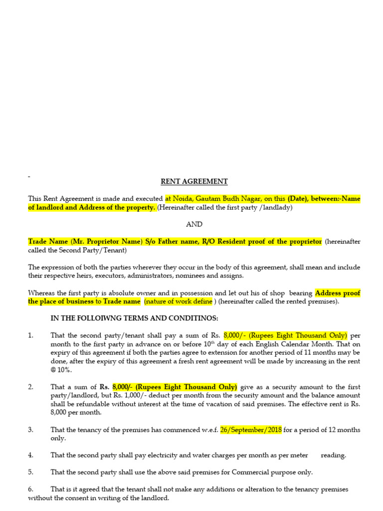 Rent Agreement With Noc | PDF | Leasehold Estate | Landlord