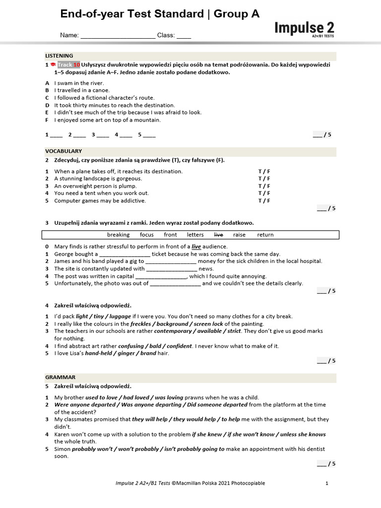End-Of-Year Test Standard A | PDF