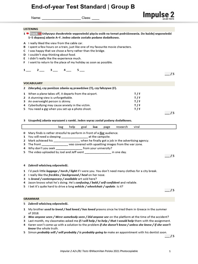 End-Of-Year Test Standard B | PDF