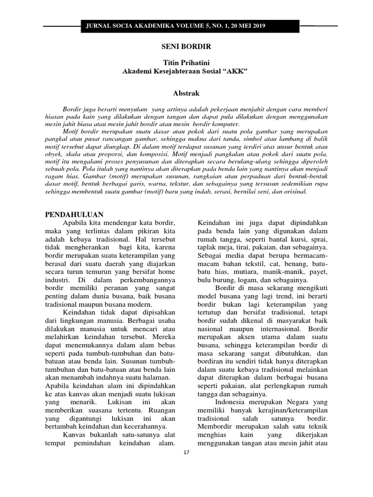Seni Bordir: Sejarah dan Tekniknya | PDF
