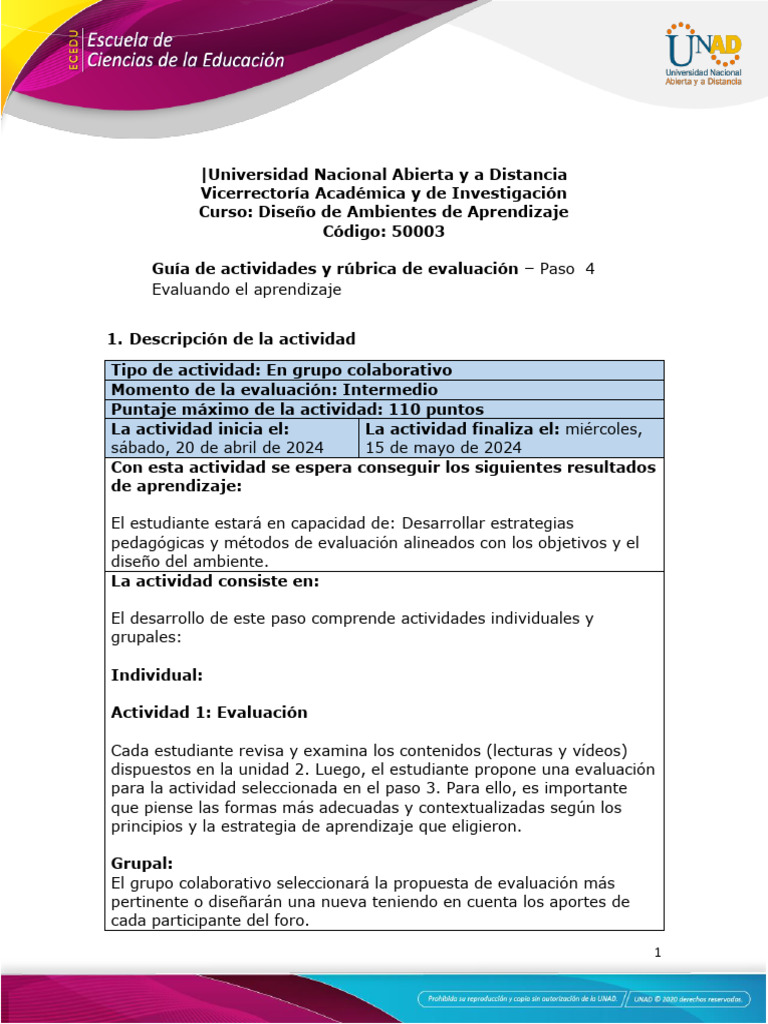 Guía de Actividades y Rúbrica de Evaluación - Paso 4. Evaluando El Aprendizaje | Descargar ...