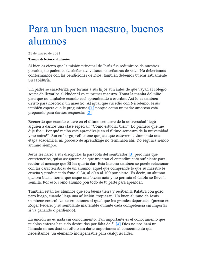 Para Un Buen Maestro, Buenos Alumnos | PDF | Jesús | Conocimiento