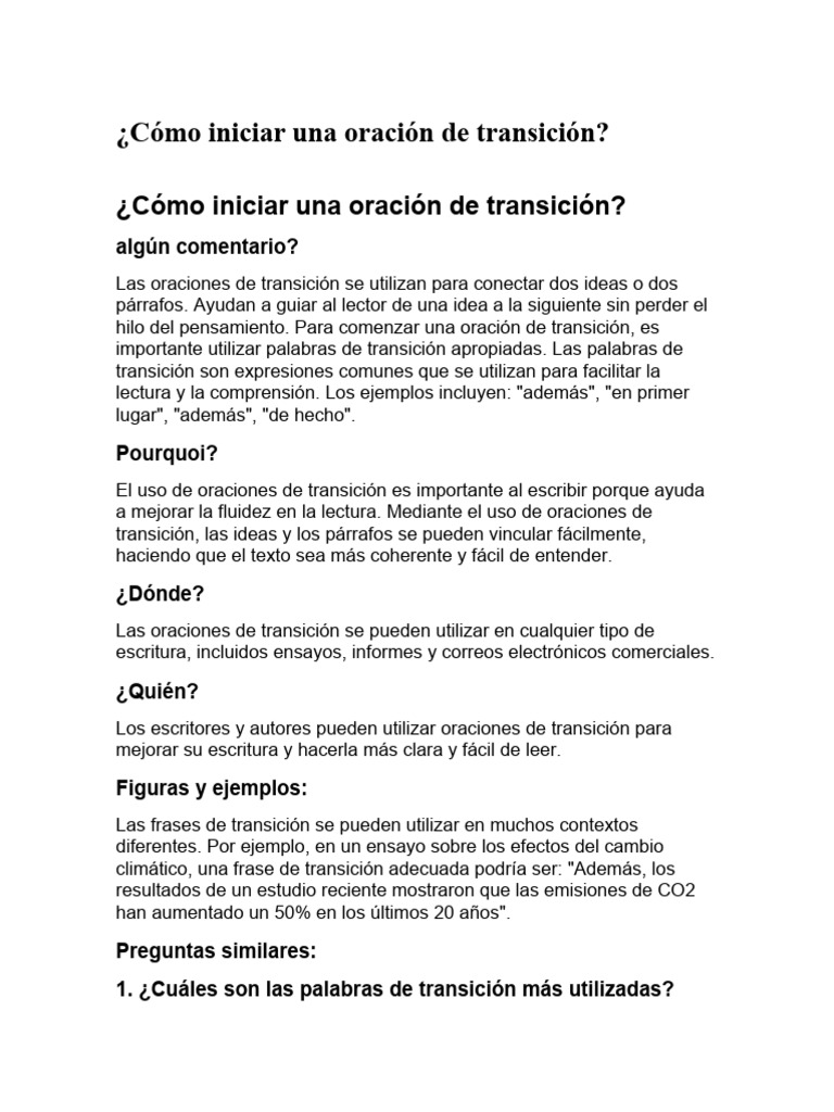 Cómo Iniciar Una Oración de Transición de Transicion | PDF | Escritura ...