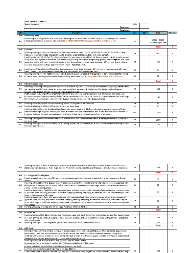 BOQ Format for Electrical & Civil Works | PDF | Ac Power Plugs And ...