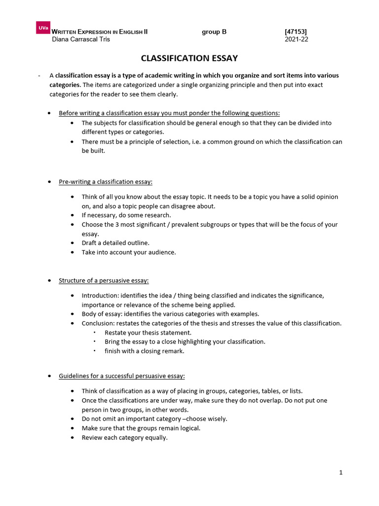 Written Expression in EN II - Classification Essay - Students | PDF | Essays | Human Communication