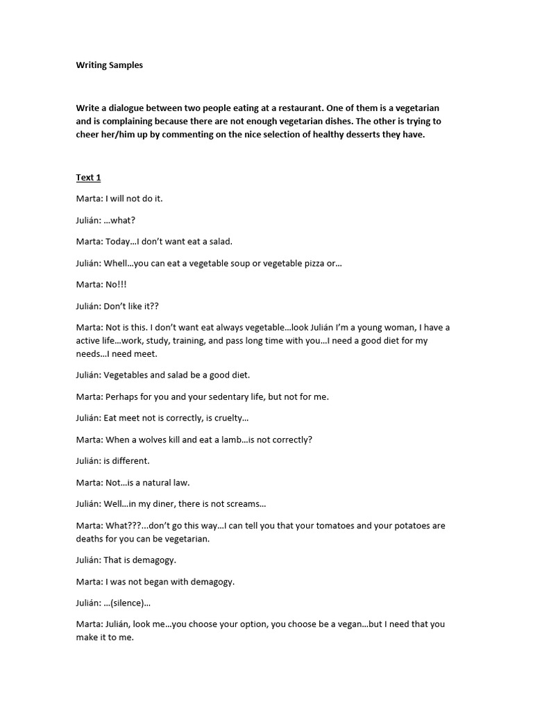 Writing_samples | PDF | Salad | Vegetarianism