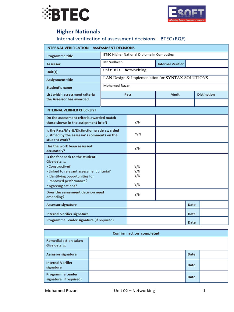BTEC Networking Assessment Guide | PDF | Network Switch | Computer Network