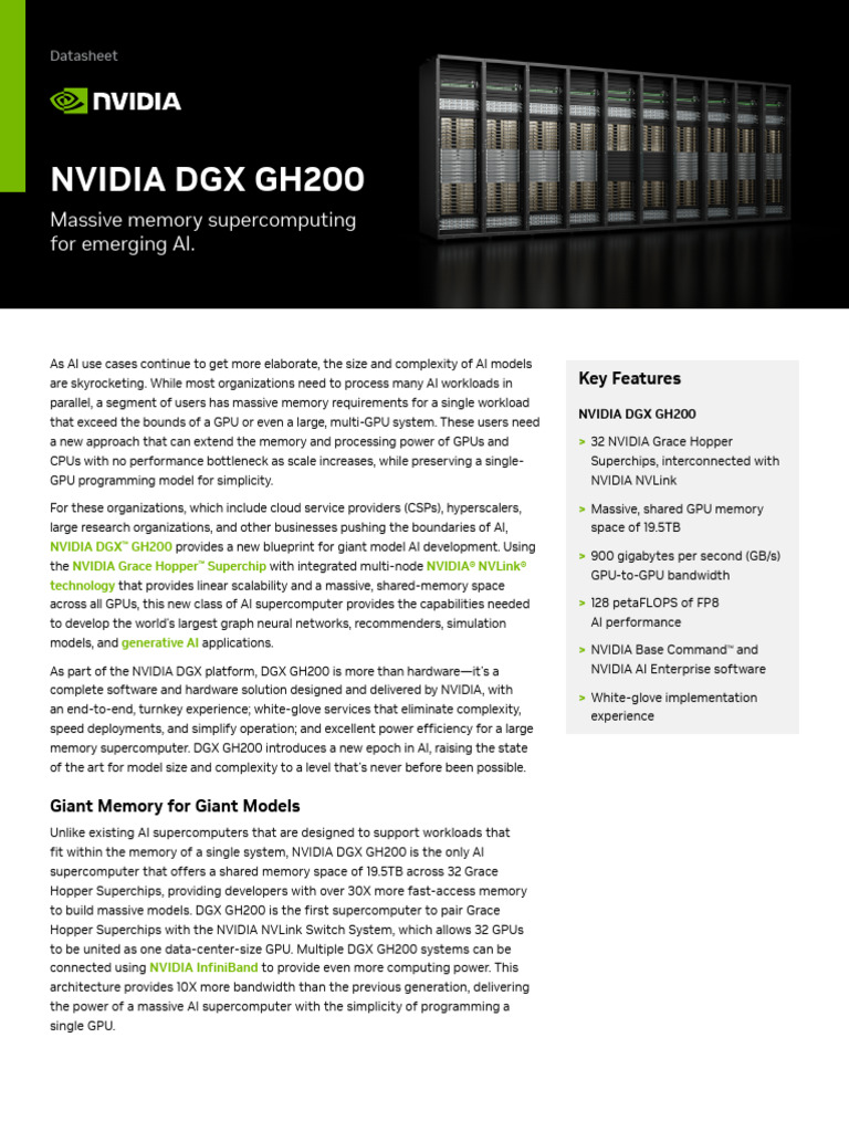 DGX Scale Ai Infrastructure DGX gh200 Datasheet Nvidia Us Web | PDF | Graphics Processing Unit ...