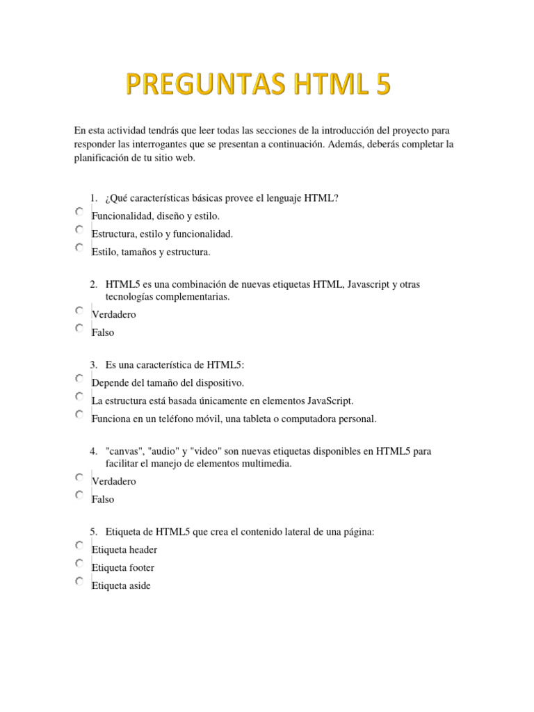 Preguntas Diseño Web Con HTML | PDF