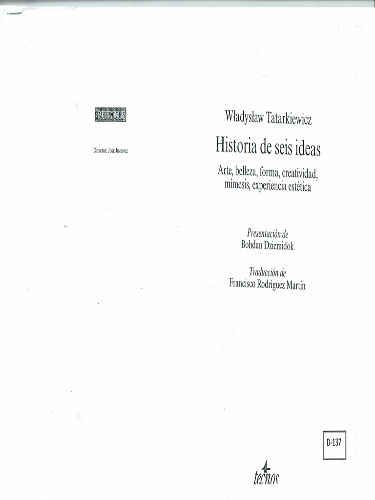 Tatarkiewicz, W Cap. 1, Historia de Seis Ideas. | PDF