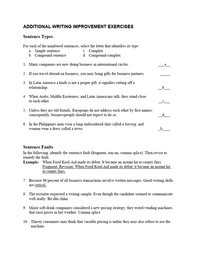Writing Improvement Exercises Guide | PDF | Pronoun | Linguistics