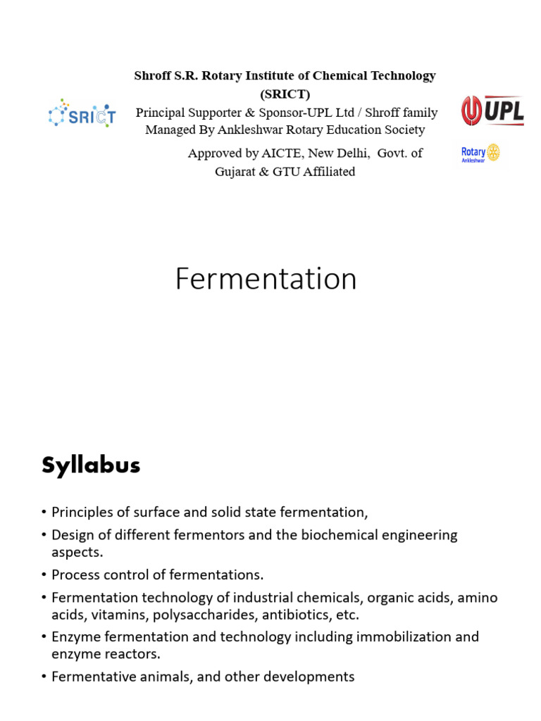 Fermentation: Shroff S.R. Rotary Institute of Chemical Technology ...