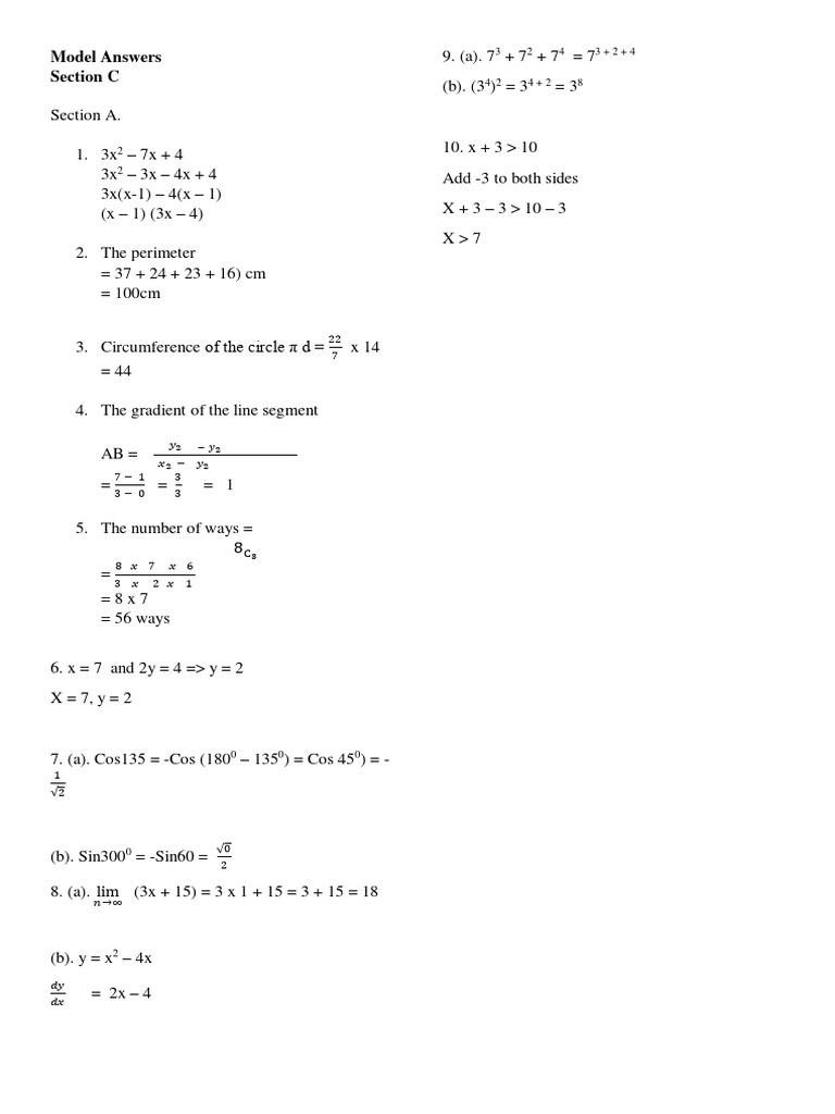 Mathematics Alternative C Answers | PDF | Geometric Shapes | Euclidean ...