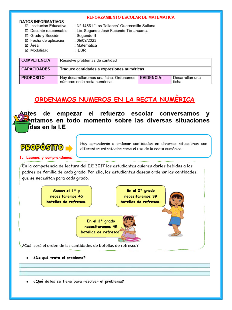 MAT ORDENAMOS NUMEROS EN LA RECTA NUMÈRICA REFUERZO ESCOLAR 05 de ...