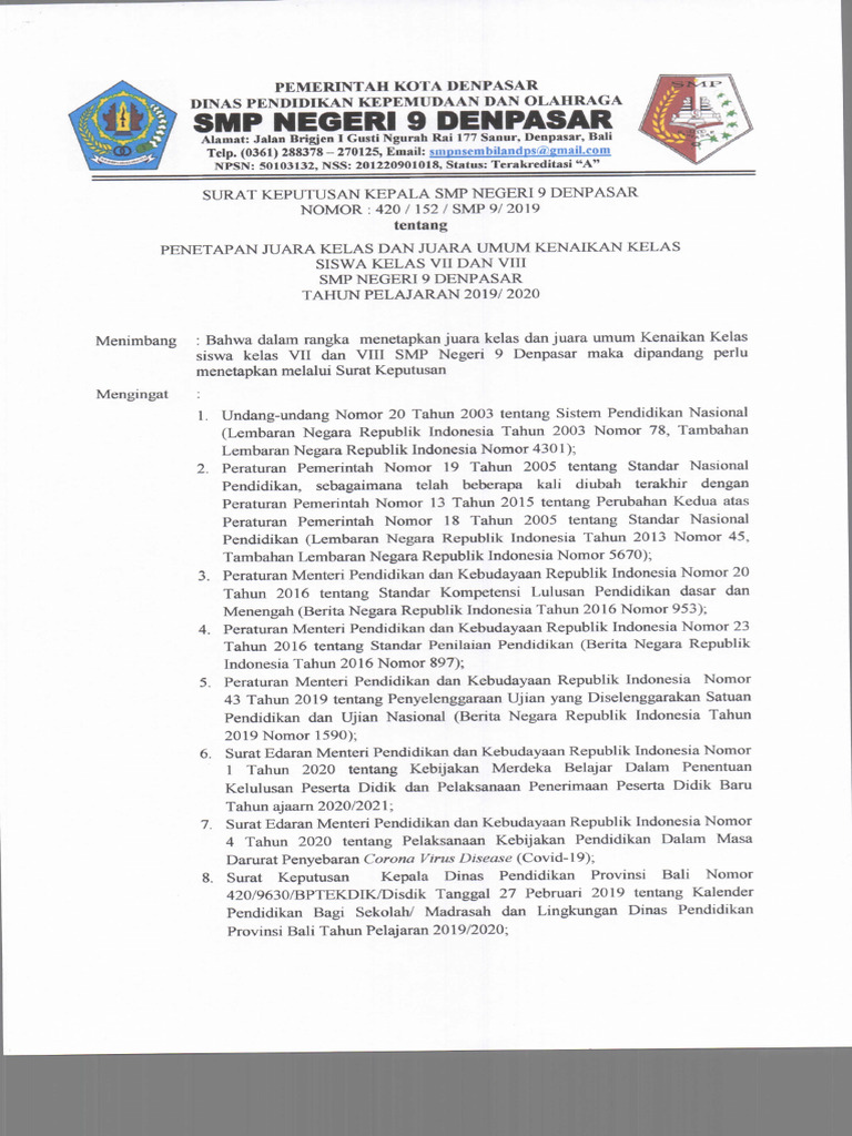 Surat Penetapan Juara | PDF