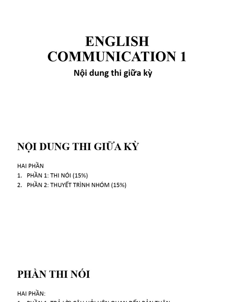 HƯỚNG DẪN THI GIỮA KỲ ENGLISH COMMUNICATION | PDF