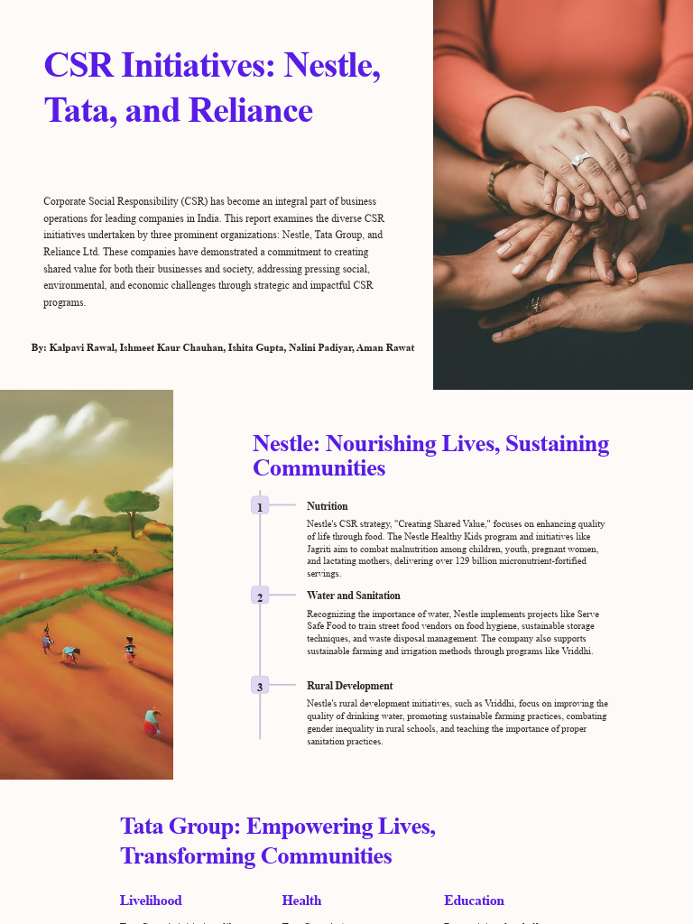 CSR Initiatives: Nestle, Tata, and Reliance | Download Free PDF ...