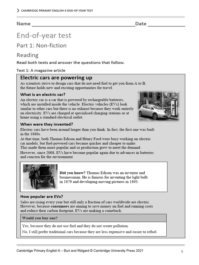 Pri Eng 2ed tr6 End of Year Test | PDF | Electric Vehicle | Car