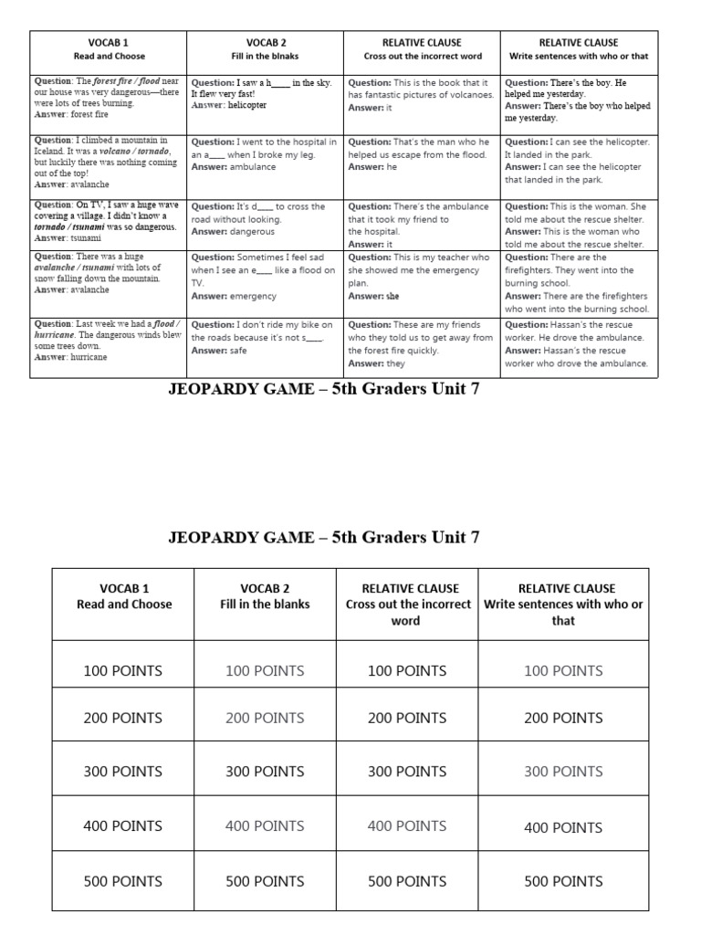 Jeopardy Game for 5th Graders | PDF | Weather Events | Natural Hazards