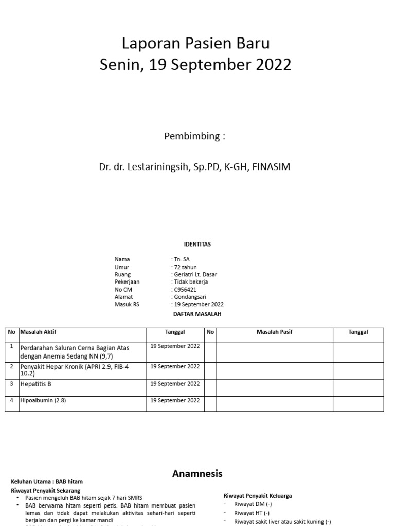 EDIT Sadiyo - PSCBA, Anemia Sedang NN, Hepatitis B, Hipoalbumin | PDF