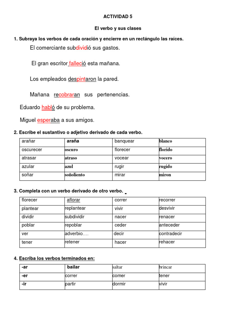 Actividad El Verbo y Sus Clases | PDF | Morfología Lingüística | Idiomas