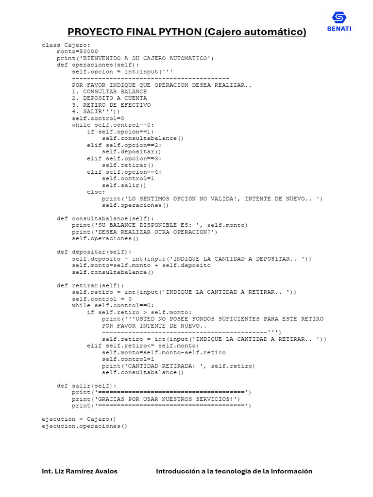 Cajero Automatico - Proyecto Final | PDF