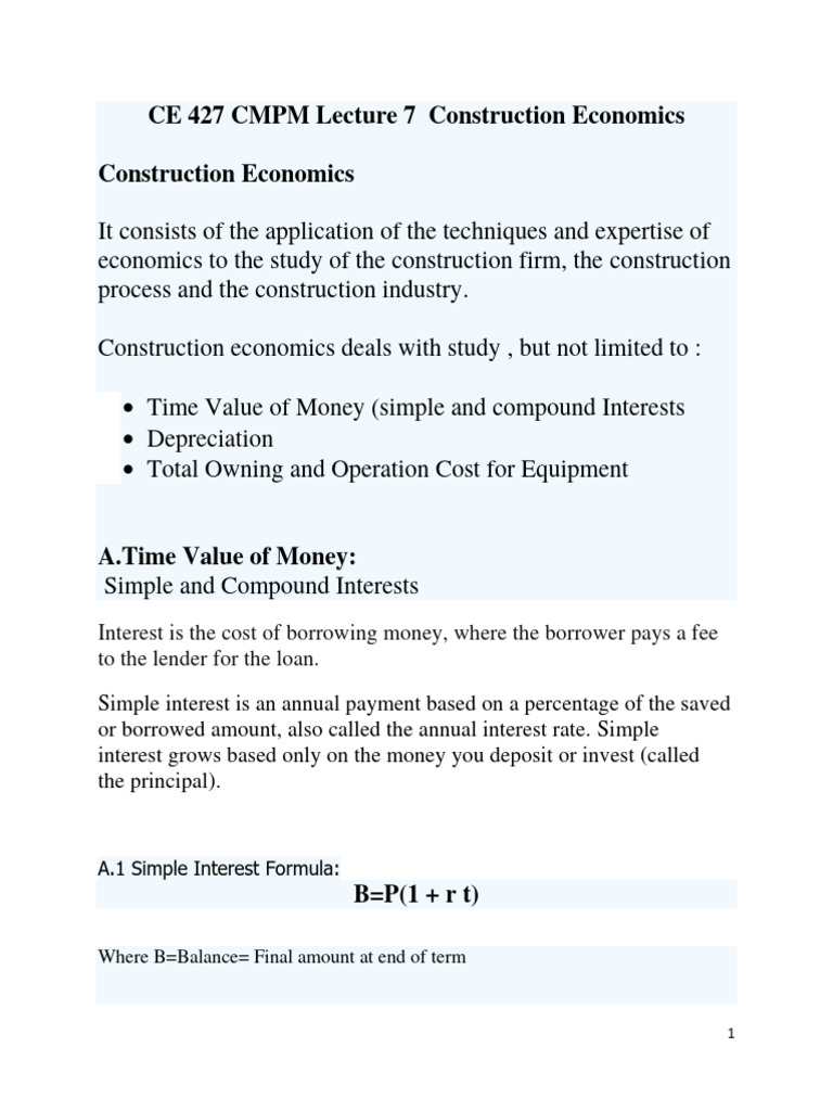 Construction Economics Overview and Examples | PDF | Interest ...