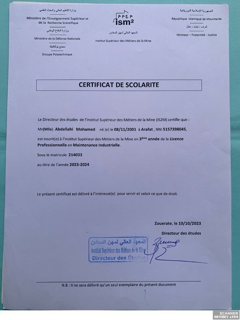 Certificat de Scolarité | PDF