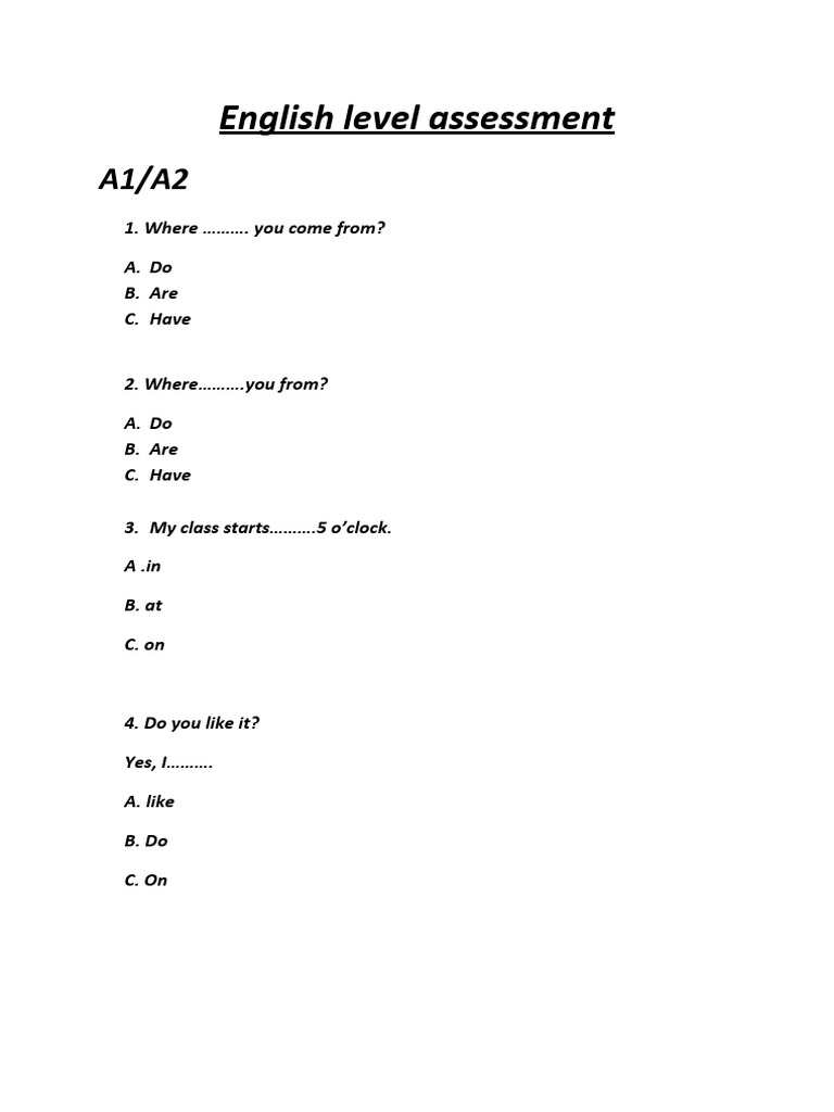 English Level Assessment | PDF