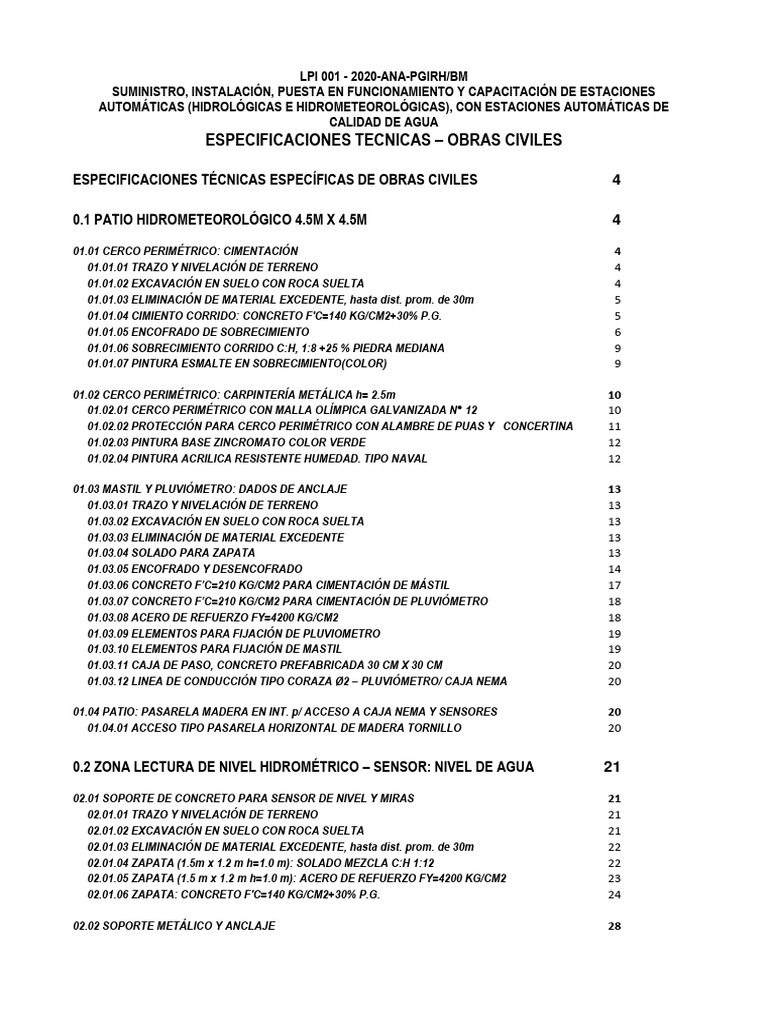 Especificaciones Técnicas Obras Civiles | PDF | Hormigón | Fundación (Ingeniería)